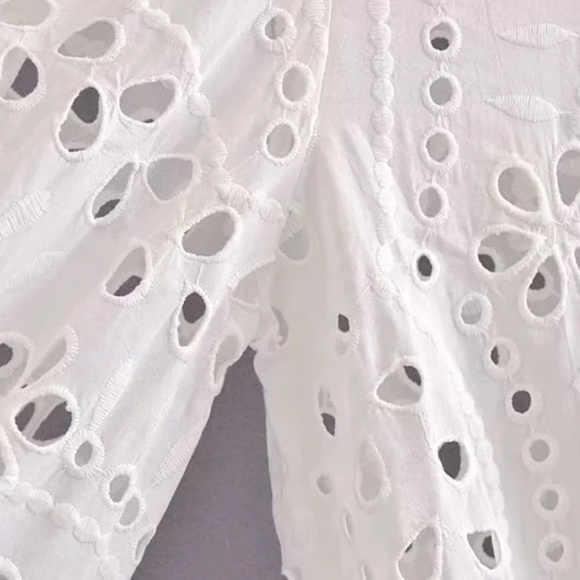 Tops | Boho White Eyelet Button Down Cropped Shirt | Poshmark